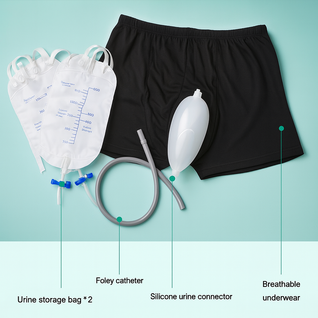 Male Wearable Incontinence Pants Urinal Leg Bag Silicone Urine Funnel ...