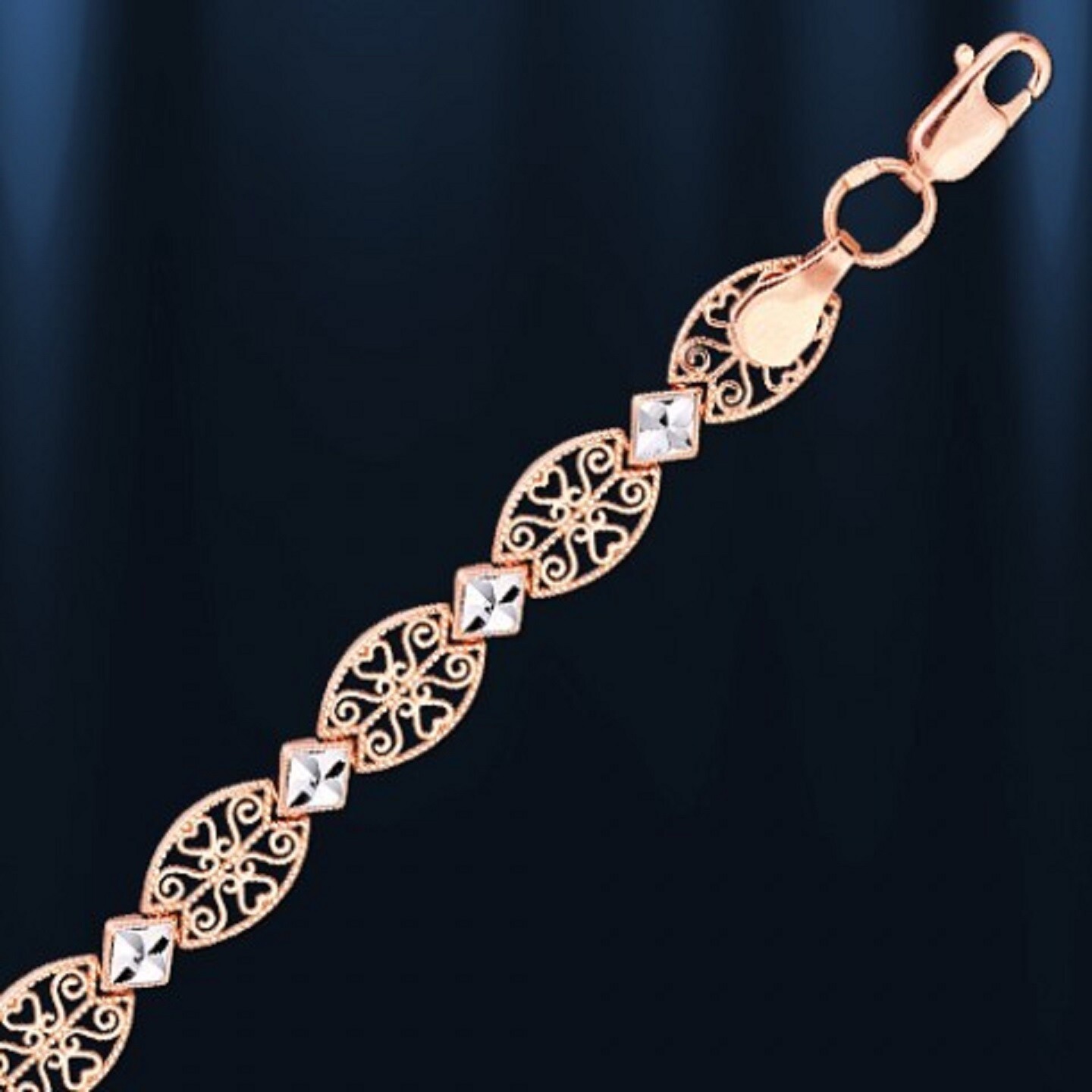 Rose Gold 585 filigran Armband Bicolor WUNDERSCHÖN 7mm! Neu Glänzend ...