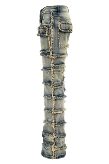 Evolution Men's Edge Cut Patchwork True Stacked Cargo Denim Jeans ...