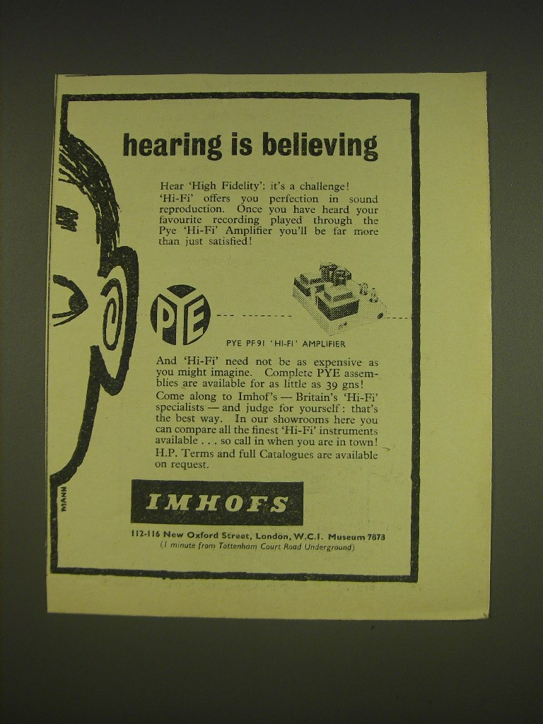 1955 Imhofs Pye PF91 Hi-Fi Amplifier Ad - Hearing is believing | eBay
