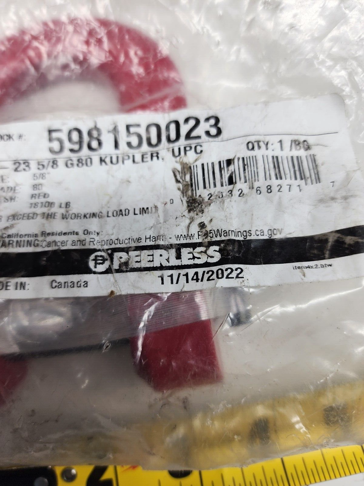 Peerless 598150023 K-23 5/8" Red Grade 80 18100 lbs WLL Kupler New in ...
