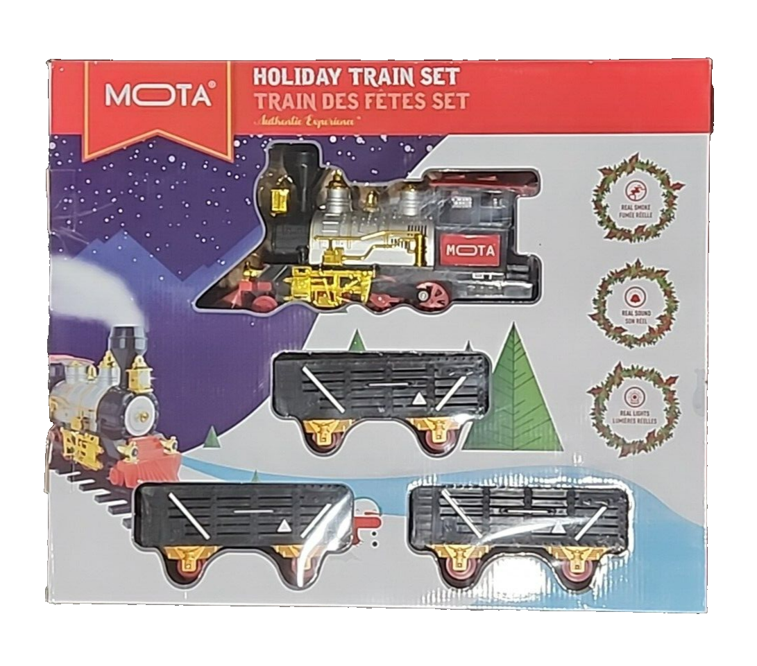 Christmas Holiday Train Set Mota Real Smoke Light Sound NEW IN DAMAGED ...
