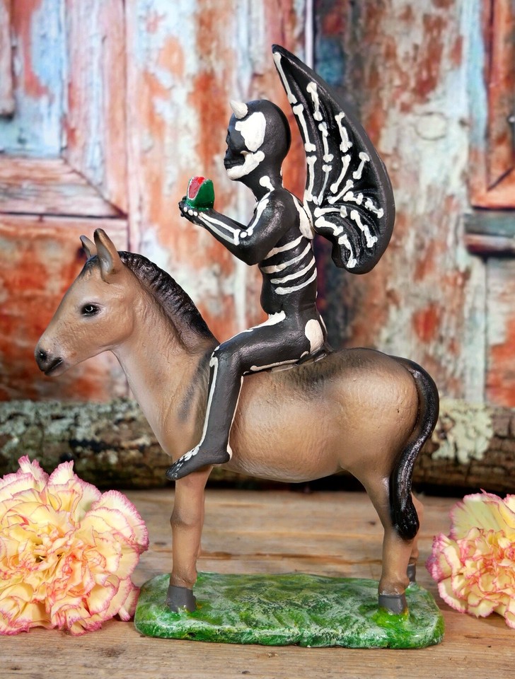 Skeleton Devil on a Donkey Day of the Dead Clay figure Handmade Mexican ...