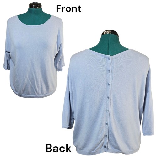 Lascana Women's Blue Short Sleeve Back Button Sweater Round Neck Size ...