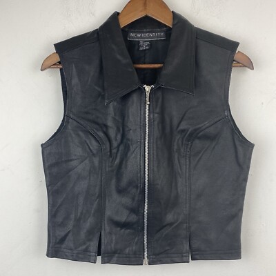 New Identity size Medium Women’s Black Leather Full Zip Vest | eBay