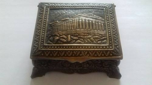 GREECE VINTAGE GREEK BRASS ATHENS PARTHENON ACROPOLIS CIGARETTE BOX ...