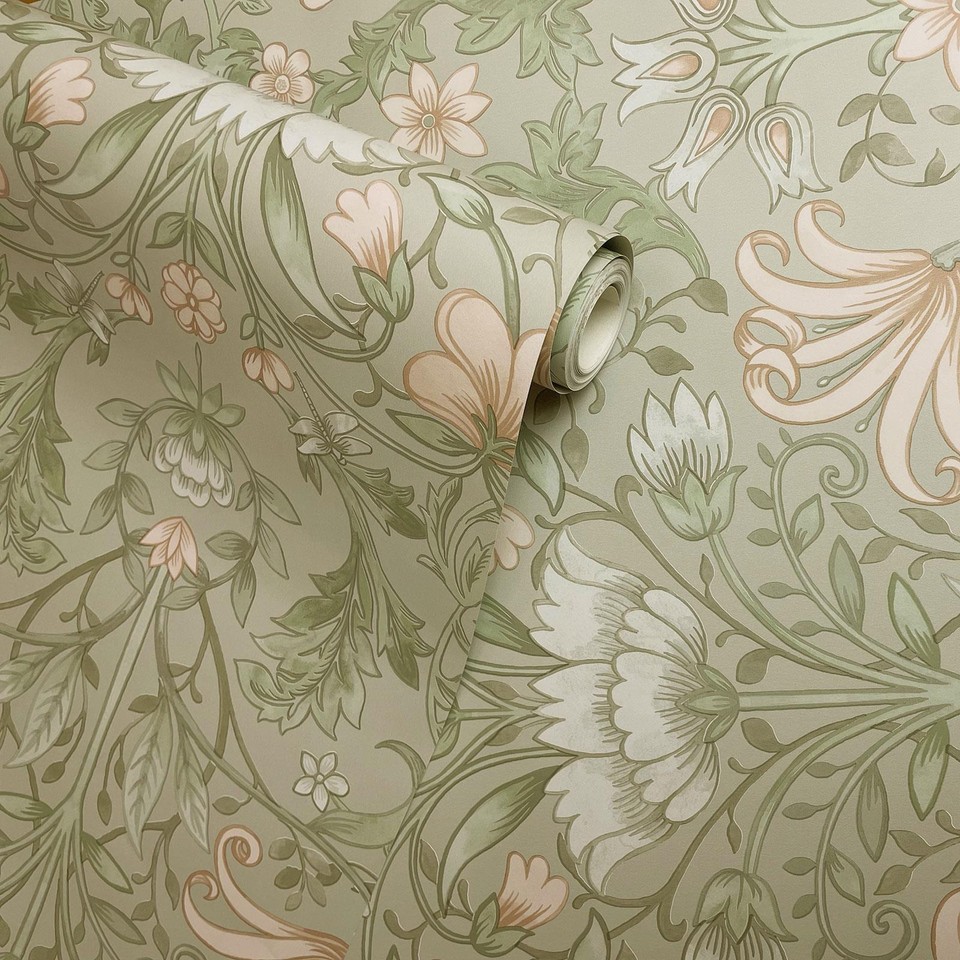 Holden Vintage Floral Wallpaper Leafy Trail Flowers Vines Sage/Beige ...