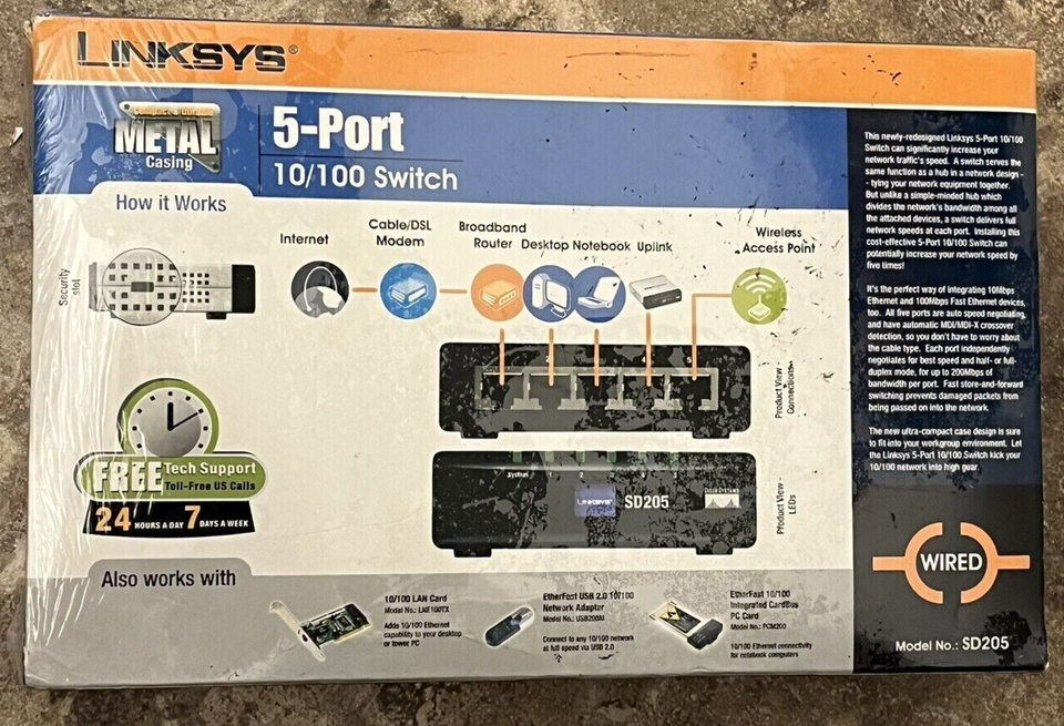 CISCO LINKSYS 5-Port Ethernet Switch SD205 10/100 Brand NEW SEALED | eBay