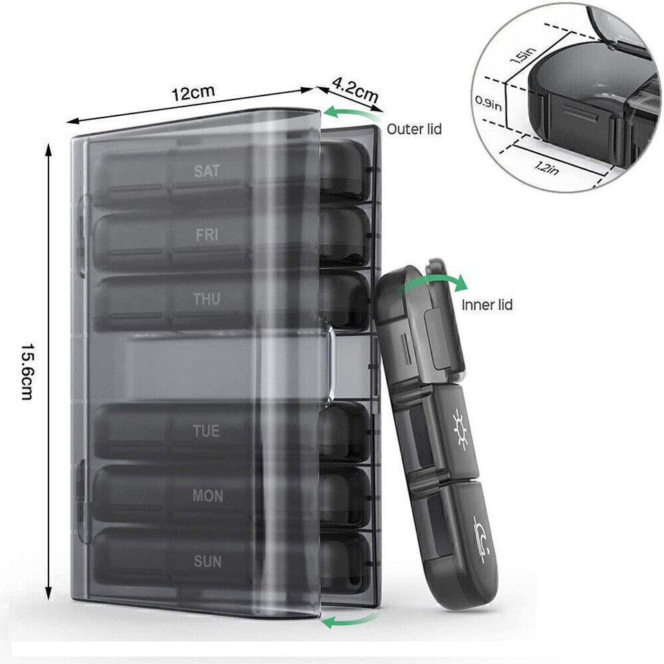 Storage 7 Day Weekly Container Organizer Pill Box Dispenser Medicine ...