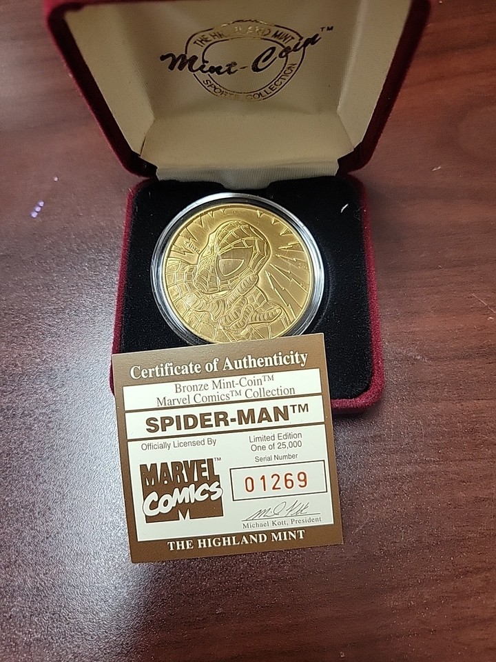 Spider-Man Marvel Comics Bronze Medallion Coin 1996 COA 1269/25,000 HM ...
