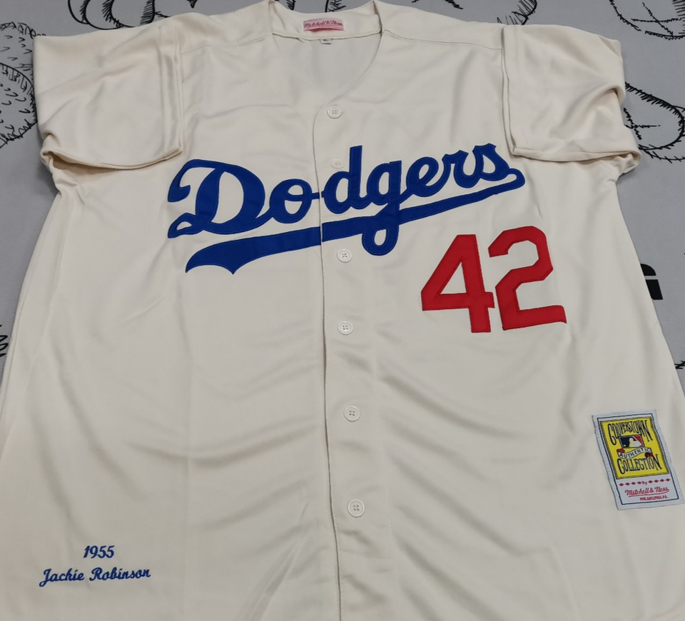 VINTAGE Size XL Jackie Robinson #42 Dodgers Throwback Cream Stitched ...