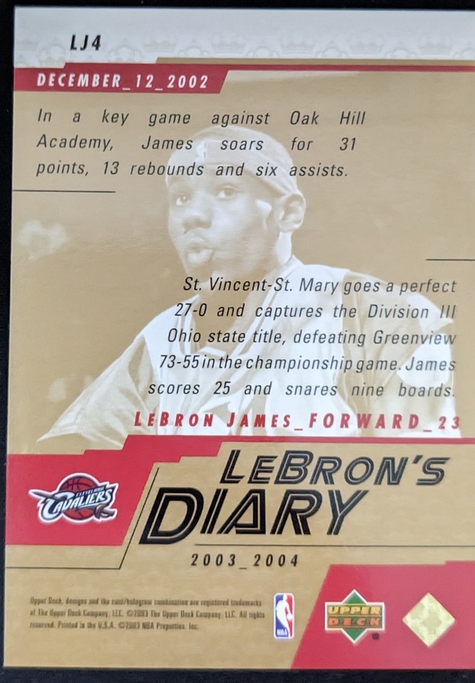 2003-04 Upper Deck Lebron's Diary LeBron James #LJ4 Rookie RC | eBay