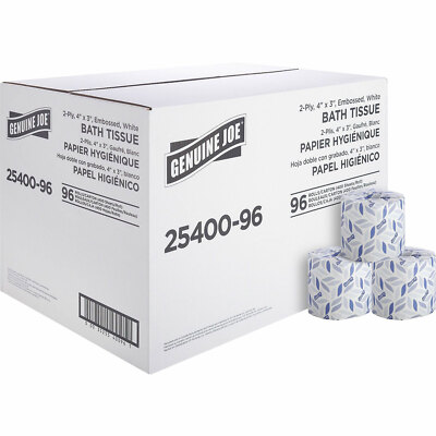 Genuine Joe Bath Tissue, 2-Ply, 400SH/RL, 4" x 3.15", 96RL/CT, WE ...