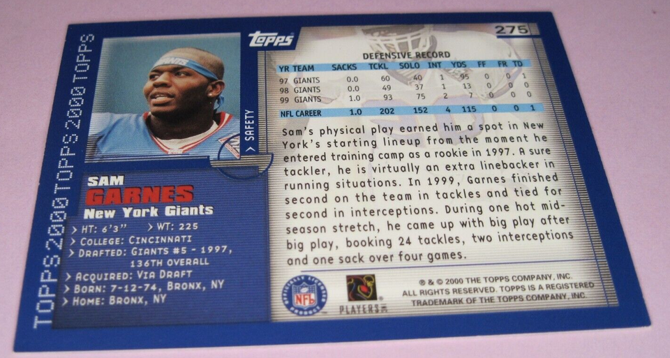 2000 Topps Sam Garnes New York Giants #275 | eBay