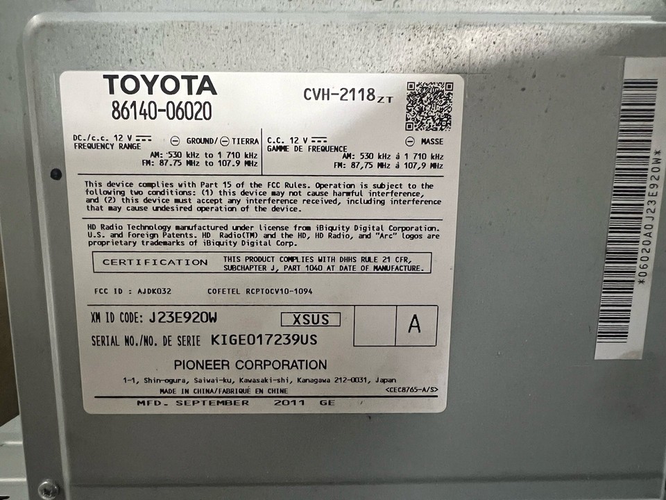 Toyota Camry 12-14 Radio Touch Screen Display Receiver P10067 86140 ...