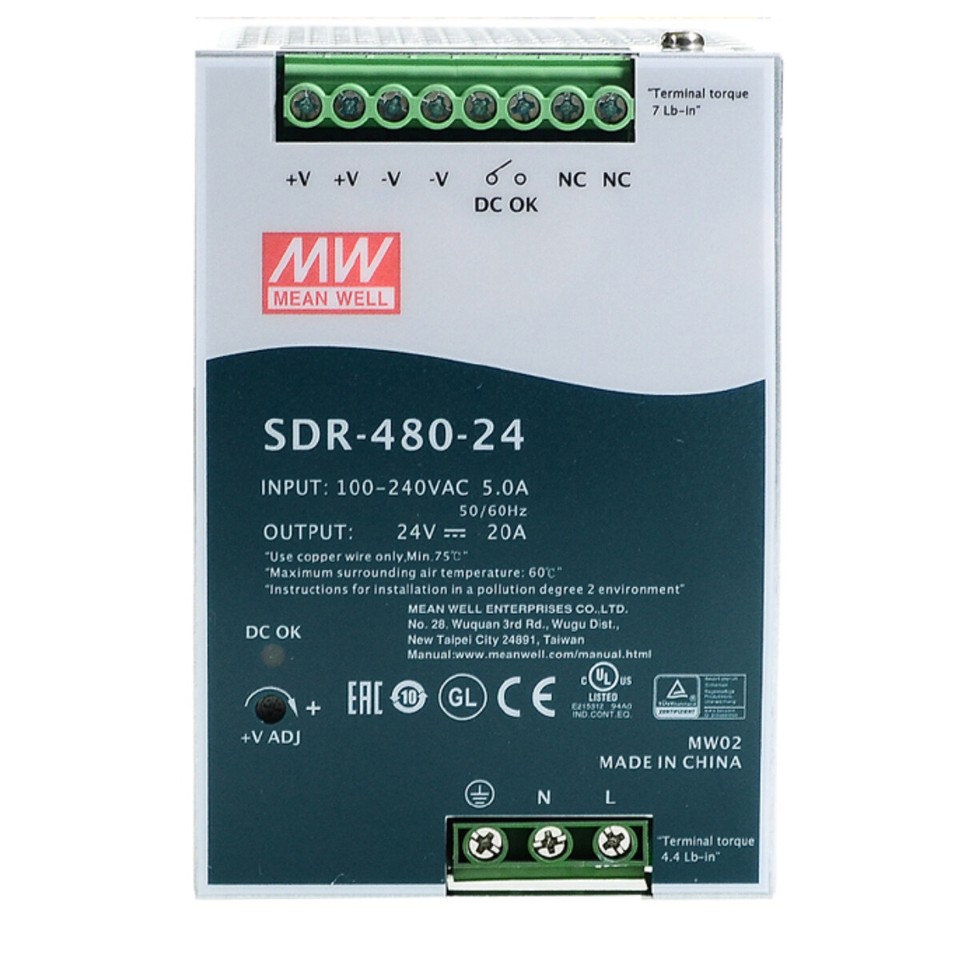 Mean Well Switching Power Supply SDR-480-24 SDR-480-48 Rail Type PFC ...