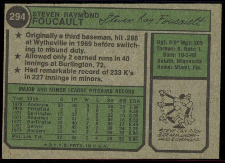 1974 Topps Steve Foucault #294 RC Rangers EX | eBay