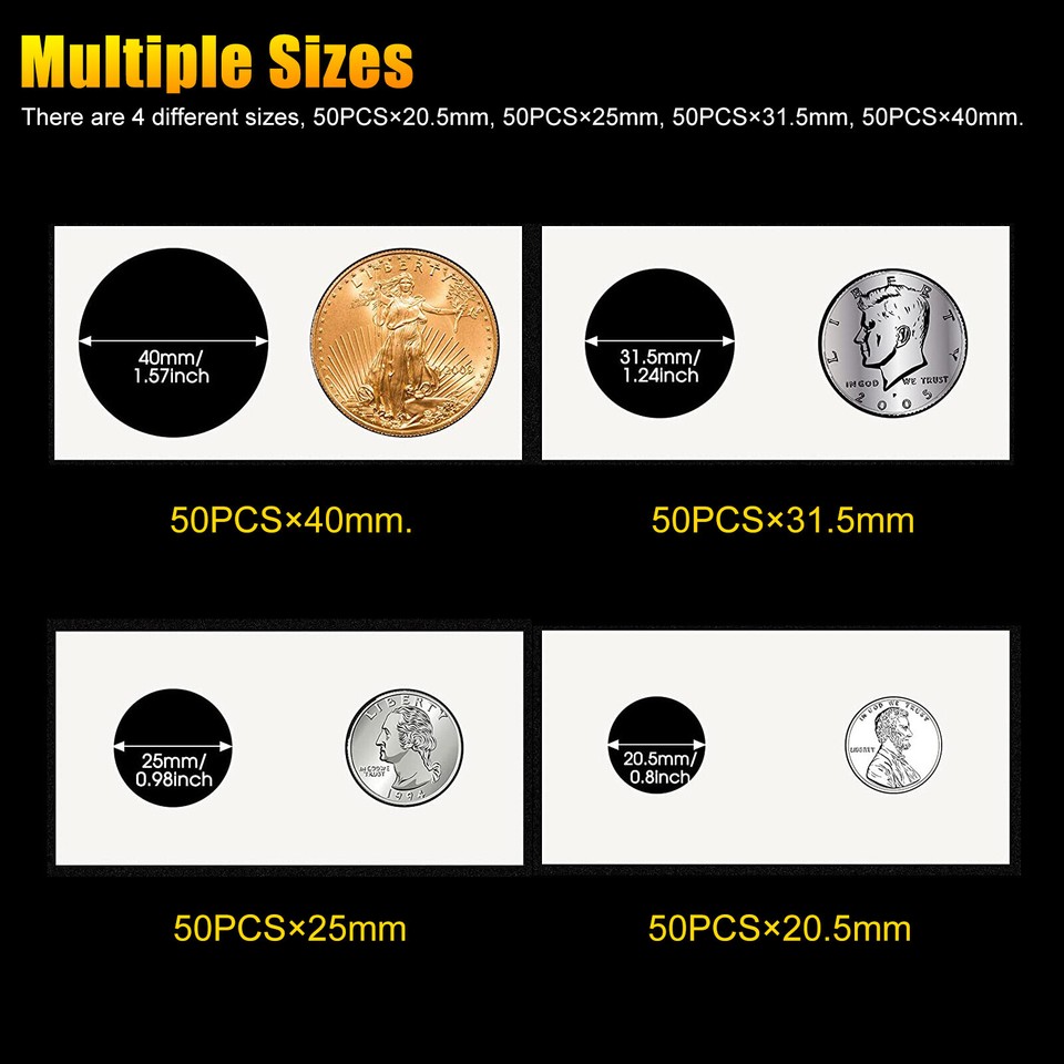 200 Assorted Coin Holders 2X2 Cardboard Mylar Flips Include 4 Sizes New ...
