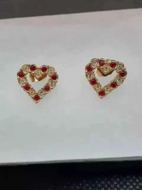 2.49 Ct Round Cut Simulated Red Ruby Heart Stud Earrings 14K Yellow Gold Plated | eBay