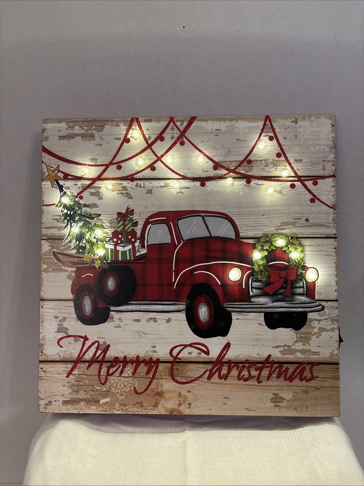 Red Christmas Truck With Tree Light Up Picture Decor Holiday On/Off ...