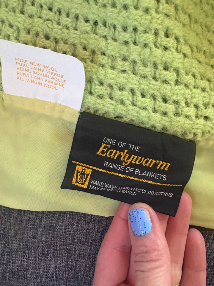 Huge Vintage Pure Wool Early's of Witney Green Cellular Blanket - 255 x ...