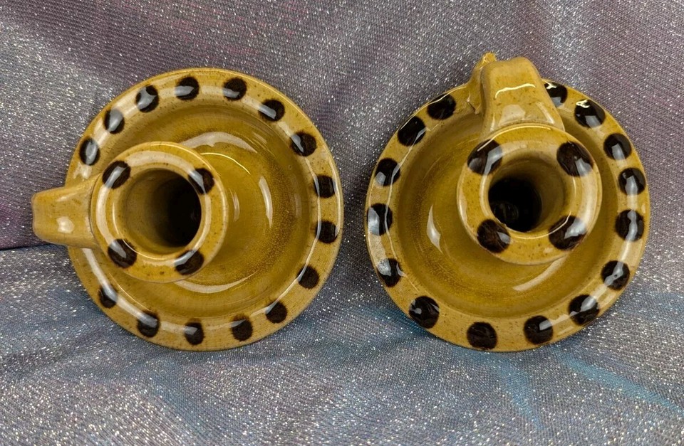 2 Candle Stick Holders, Polka Dots, Cremeware Colonial Williamsburg ...