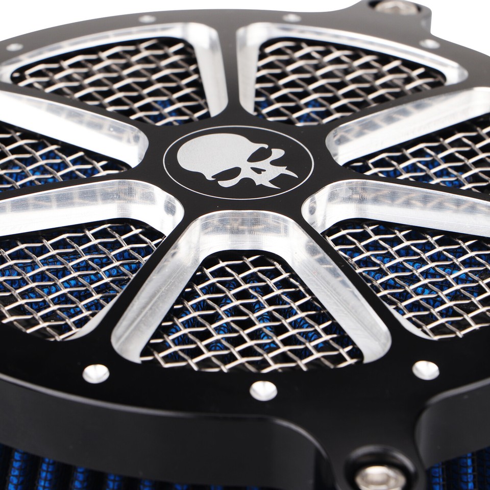 Skull Air Cleaner Blue Intake Filter For Harley M8 Touring Electra Tri ...