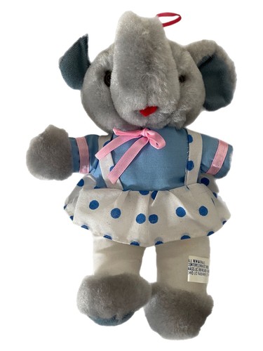 Nanco ELEPHANT in Blue Polka Dot Outfit 7" Plush Stuffed Animal Vintage ...