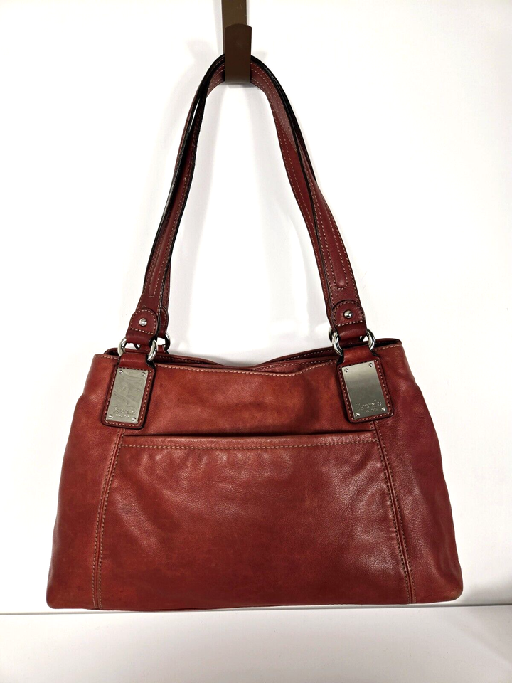 TIGNANELLO Red Buttery Soft Leather Handbag 2 Handles Colorful Striped ...