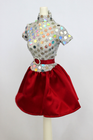Red Silver Barbie dress outfit Sequin turtleneck belt satin Skirt ...