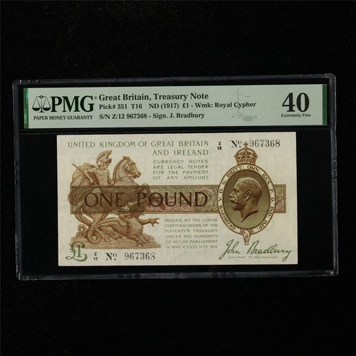 1917 Great Britain Treasury Note 1 Pound Pick#351 PMG 40 Extremely Fine ...