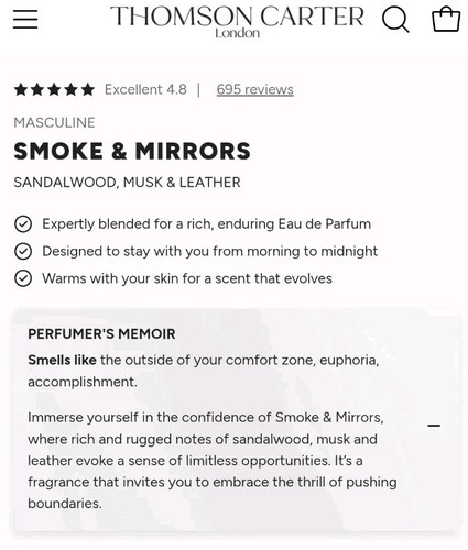 SET OF 2 THOMSON CARTER SHELBY LANE SMOKE & MIRRORS FRAGRANCE 2ml EAU ...