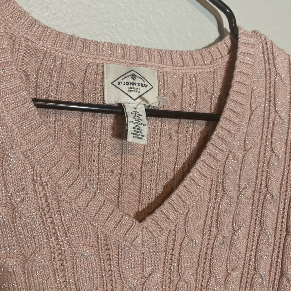 St. John’s Bay Quality Apparel Pink Knitted Sweater With Silver Sparkle ...