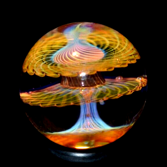 RYAN WHITMORE GLASS MARBLE/1.162"-DELICATE 3 LAYER BEAUTY-TANGERINE ...