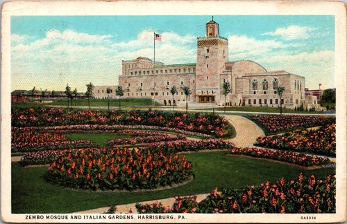Postcard Harrisburg PA Zembo Mosque and Italian Gardens vintage ...