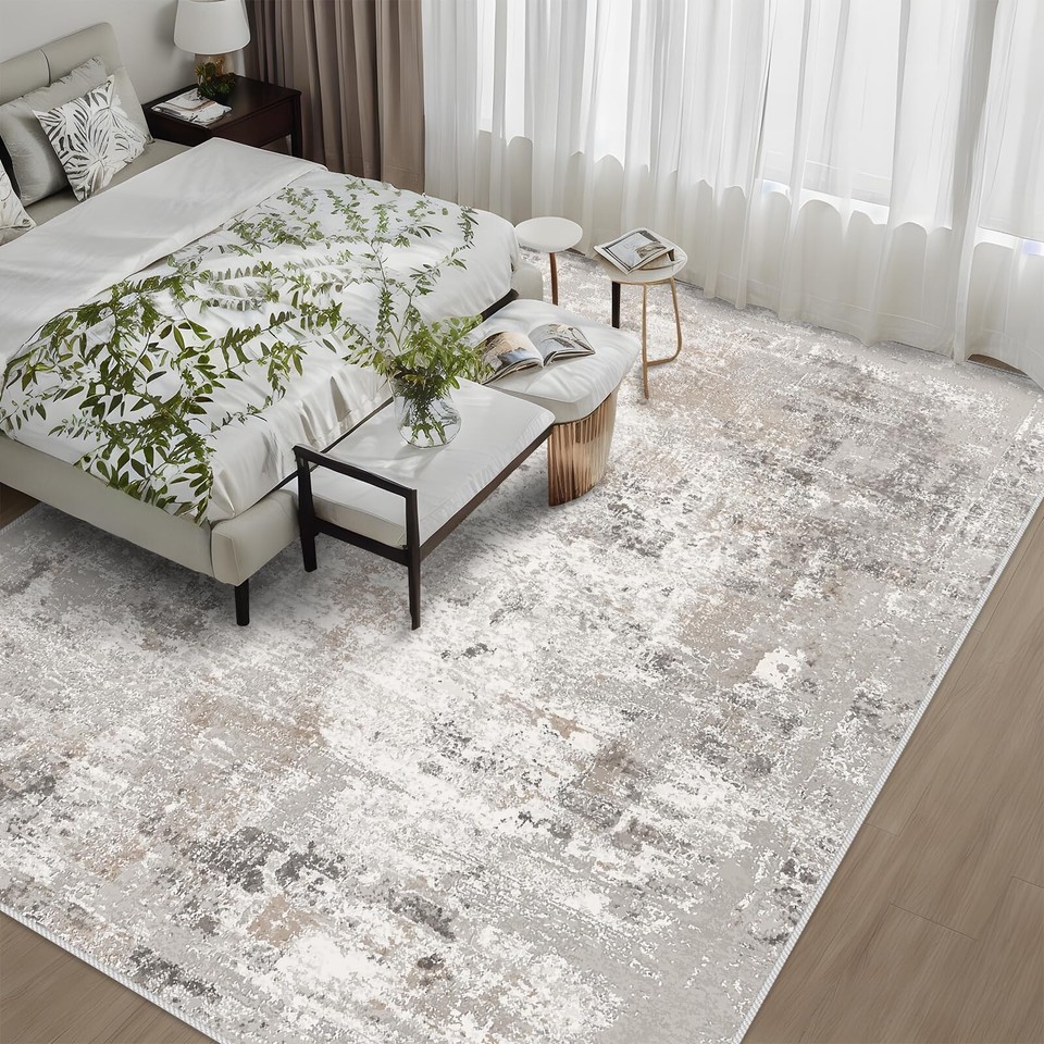 Washable 9x12 Area Rugs - Neutral Modern Abstract Soft Large Area Rugs ...