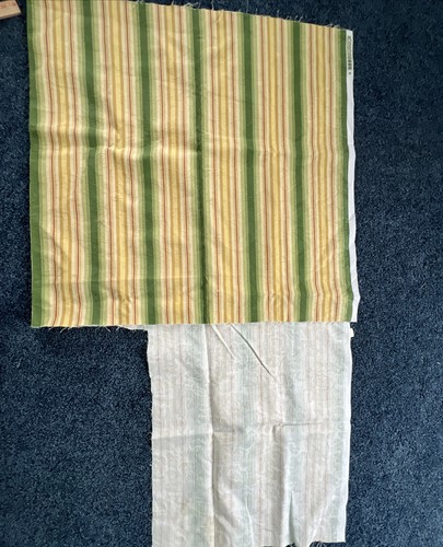 VTG Screenprint Fabric Remnant 1.5 Yds Yellow Greens Stripe Red ...