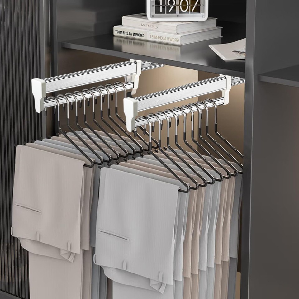 Pull Out Clothes Hanger Rod Adjustable Wardrobe Clothing Rail Hanger ...