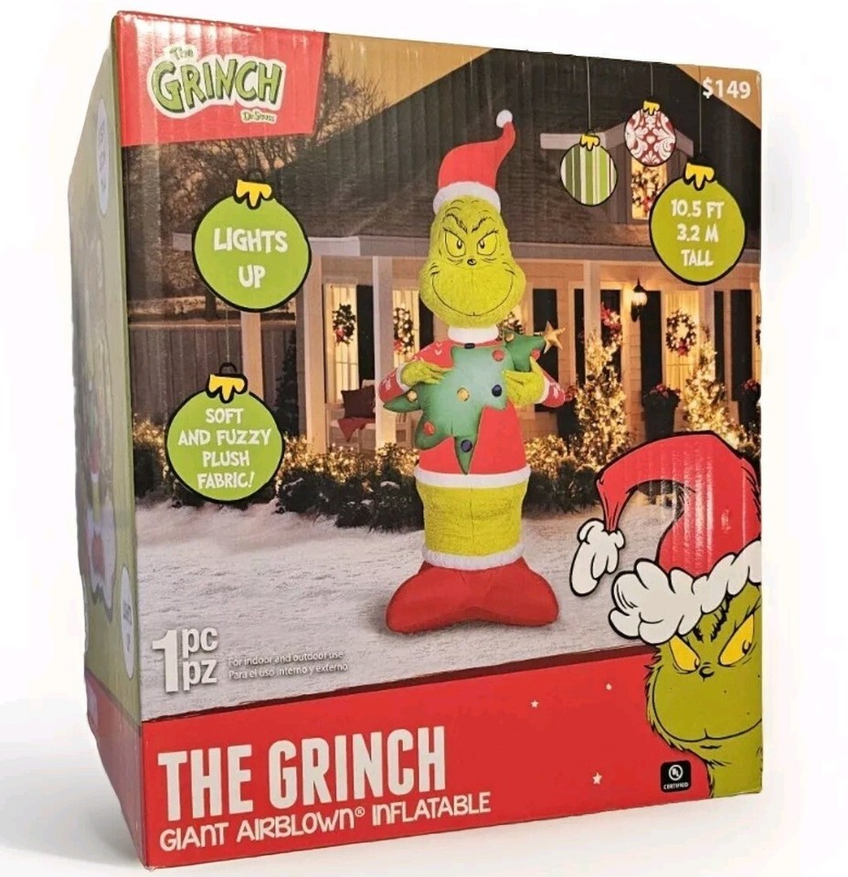 Grinch Dr. Seuss Giant Airblown Inflatable Lights Up Tree 10.5 Feet ...