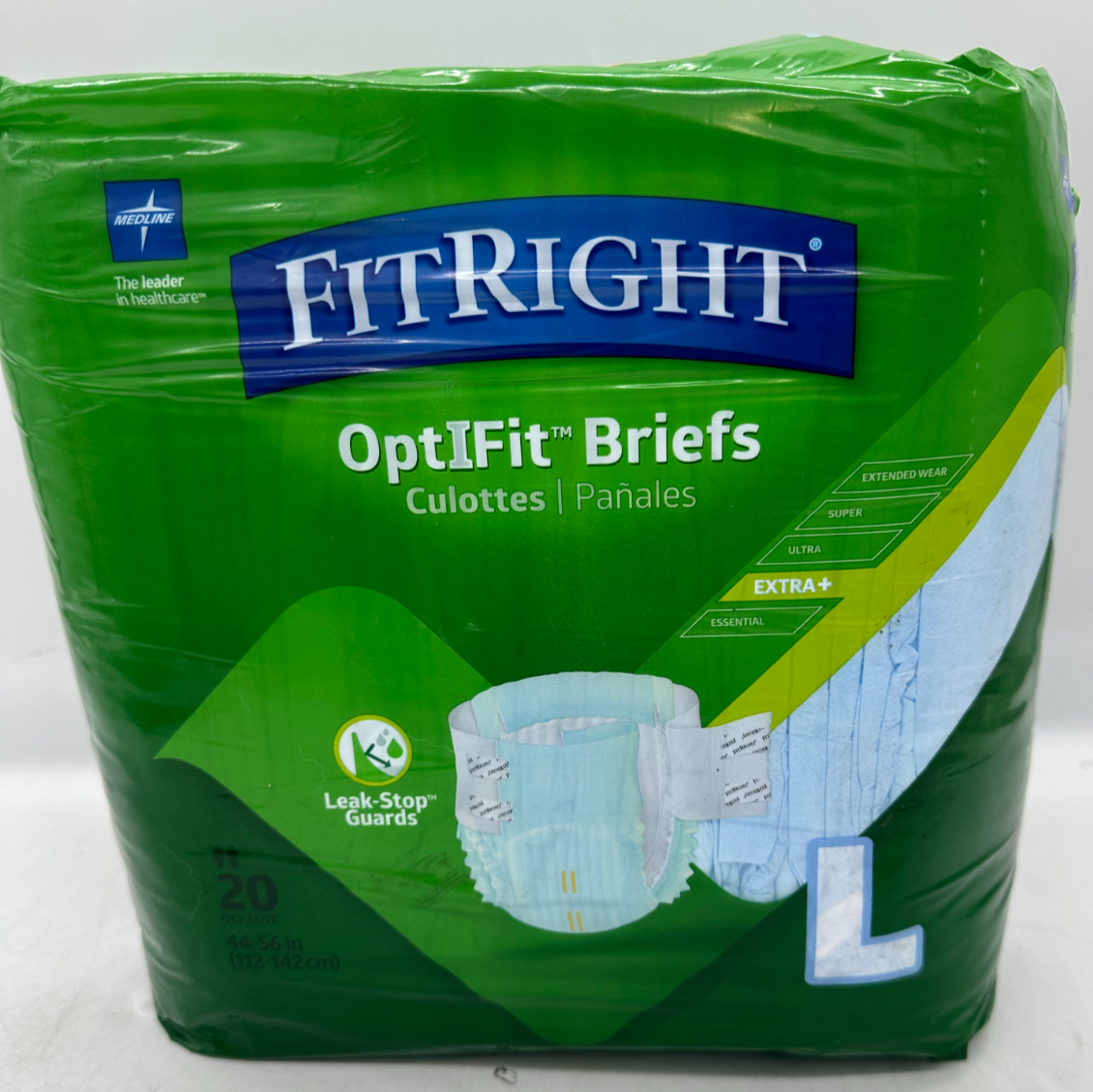Medline FitRight OptIFit Briefs Large EXTRA+ Incontinence Leak-Stop Qty ...