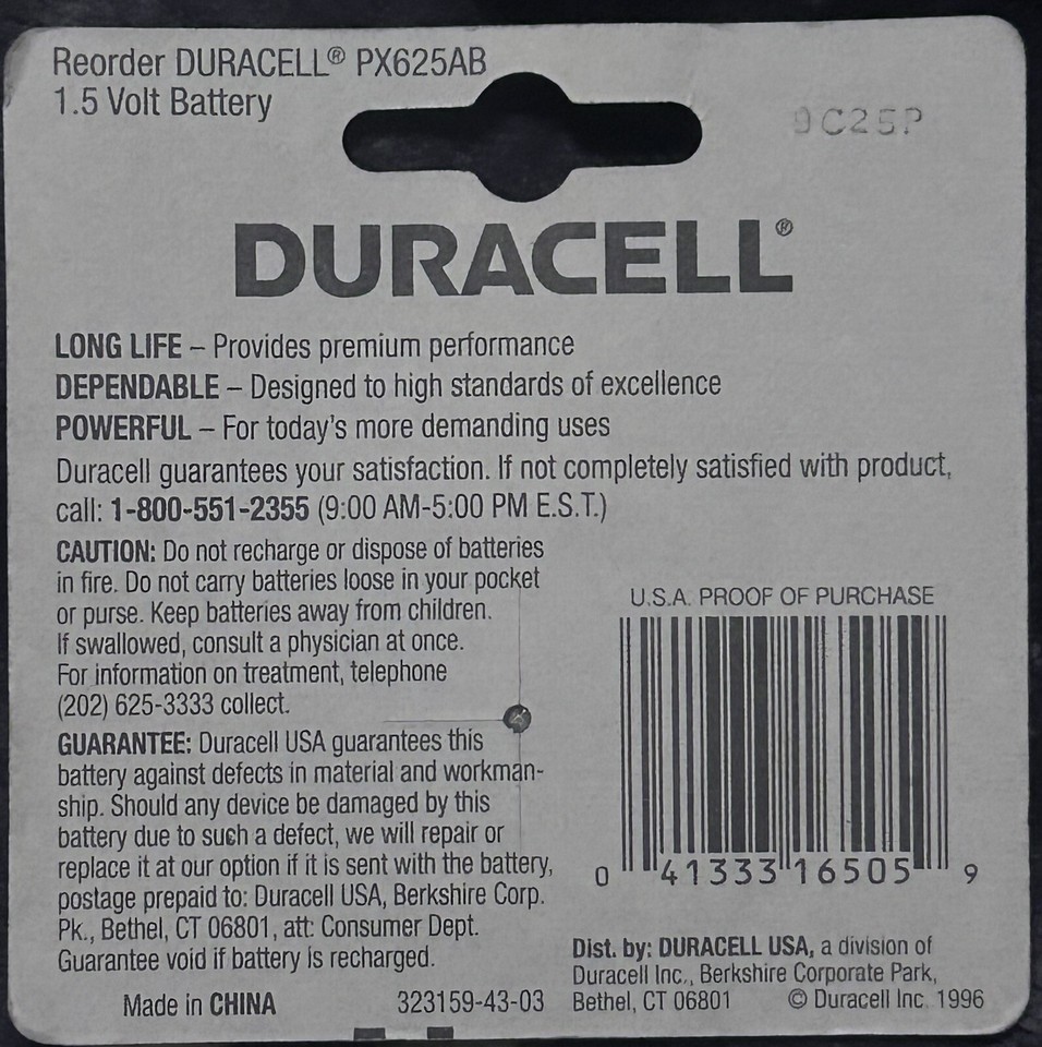 ONE Duracell 625A PX625 1.5 Volt Photo Battery Electronic | eBay
