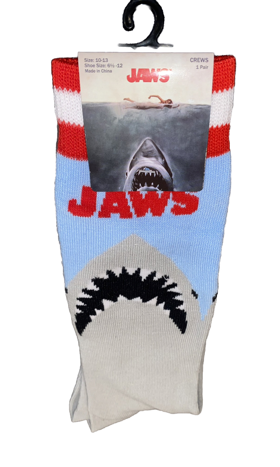 Jaws Crew Socks 1 Pair Men 6.5-12 Gray Blue Red Black Spielberg ...