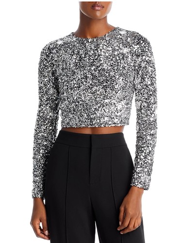 Alice + Olivia Orin Heavily Embellished Silver Crop Top Sz XL AUTHENTIC ...