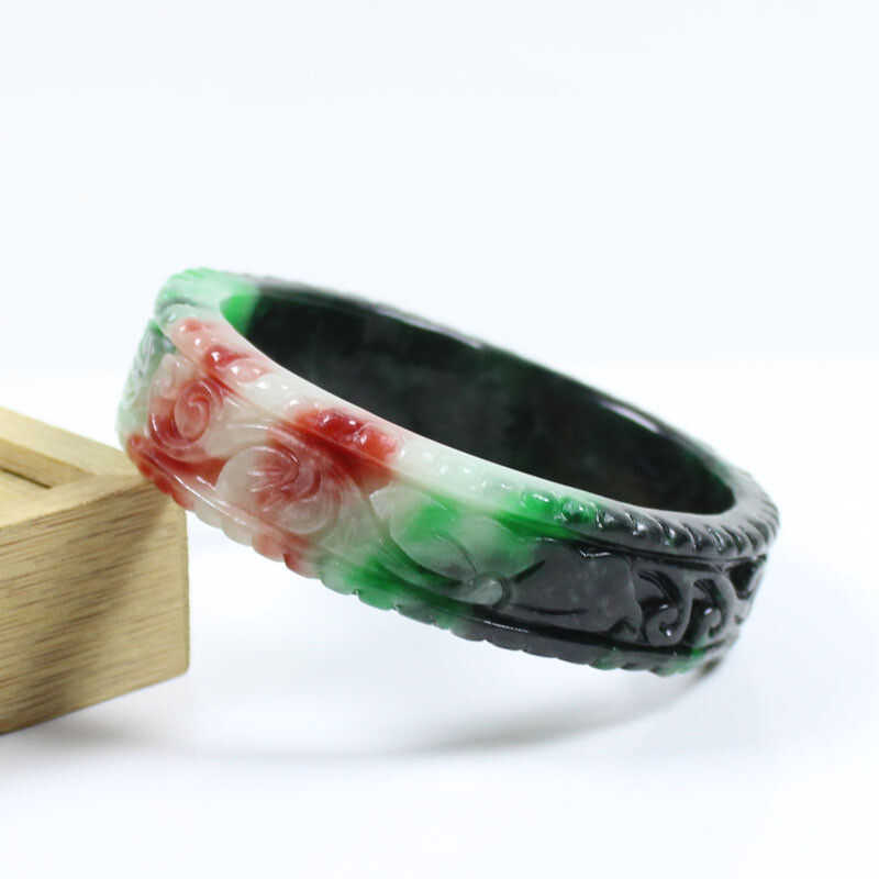 63mm Chinese Hand-carved Multi-Color Jadeite Jade Gems Bangle Bracelet ...