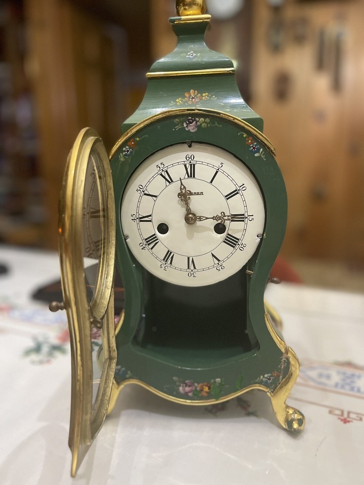 VINTAGE BUCHERER ART NOUVEAU STRIKING DESK CLOCK WITH SHELVE AND A KEY ...