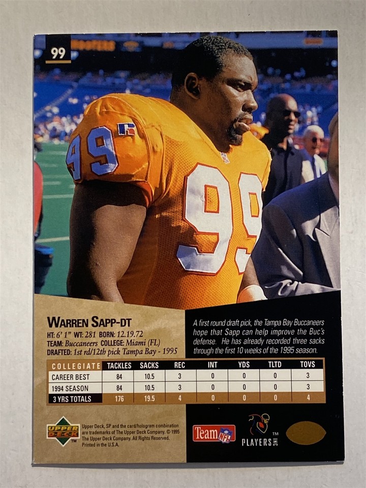 WARREN SAPP buccaneers 1995 Upper Deck SP #99 Rookie Card RC (F6)-3 | eBay
