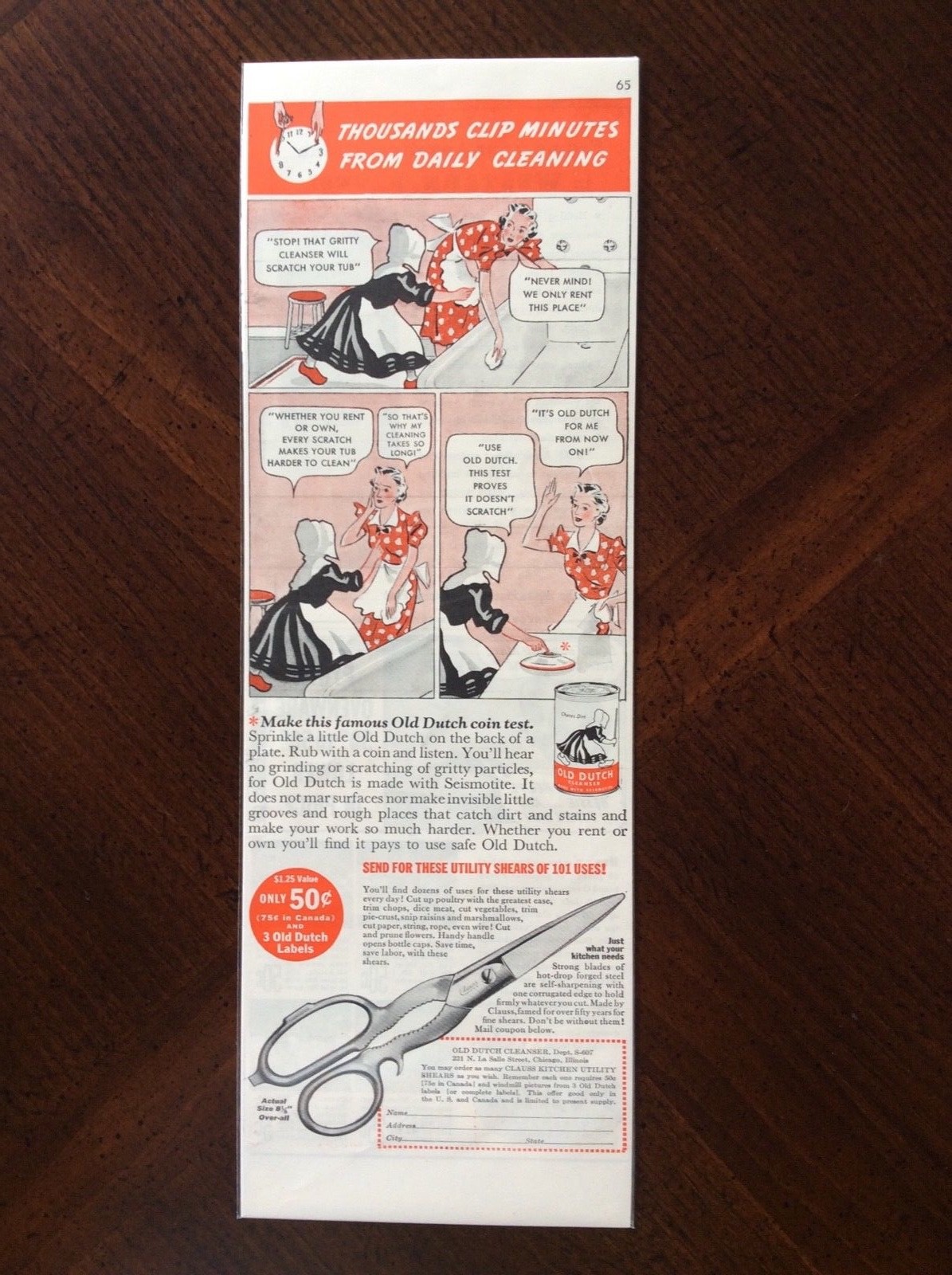 1939 vintage original color ad Old Dutch Cleanser Clip Minutes From ...