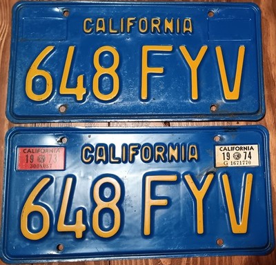 California License Plate Set Pair 648 FYV Vintage 1973 to 1974 ...