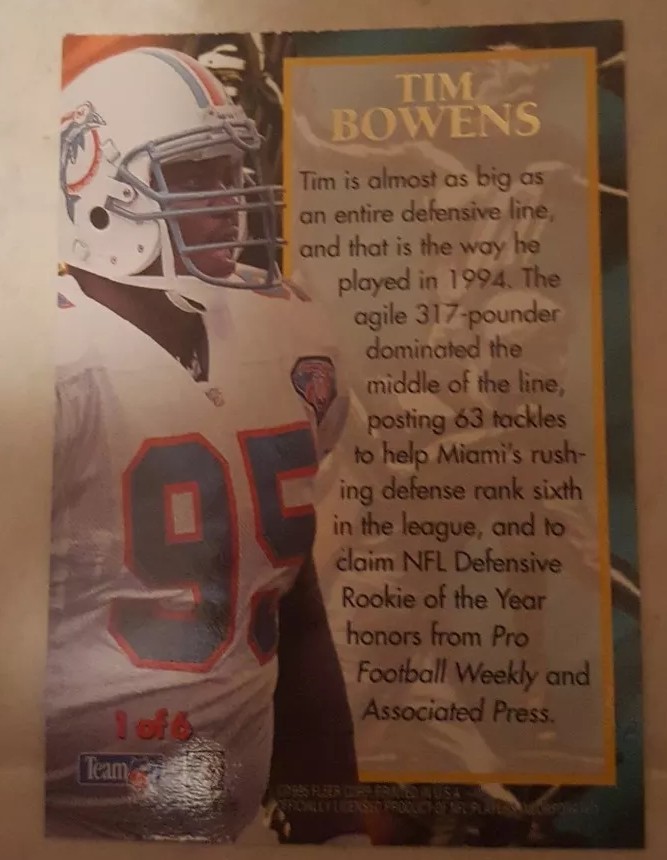 1995 Fleer Ultra Award Winner #1 Tim Bowens Miami Dolphins Football Card | eBay