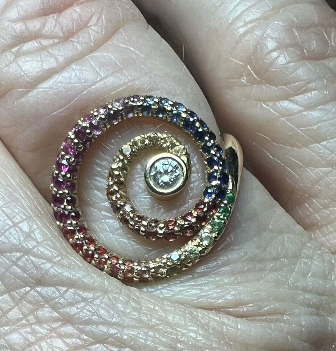 A R K RAINBOW TIE-DYE DESTINY SPIRAL 18K RING W/ DIAMOND, COLORED ...